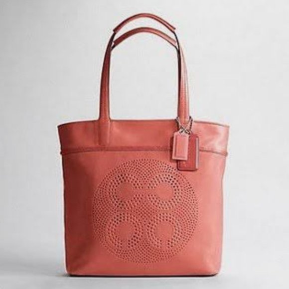 Coach | Bags | Coach Audrey 741 Perforated C Tote Bag Coral Op Art ...